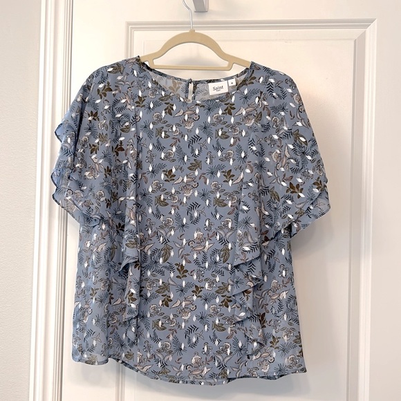 Saint Tropez | Tops | Ethereal Dusty Blue Blouse With Flutter Sleeves ...
